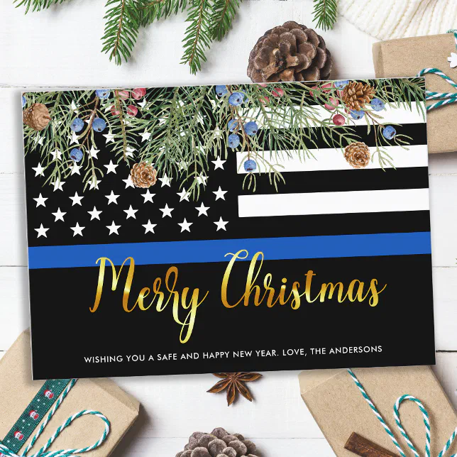 Police Christmas Thin Blue Line Law Enforcement Ho Holiday Card | Zazzle