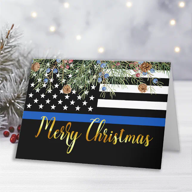 Police Christmas Thin Blue Line Law Enforcement Holiday Card | Zazzle