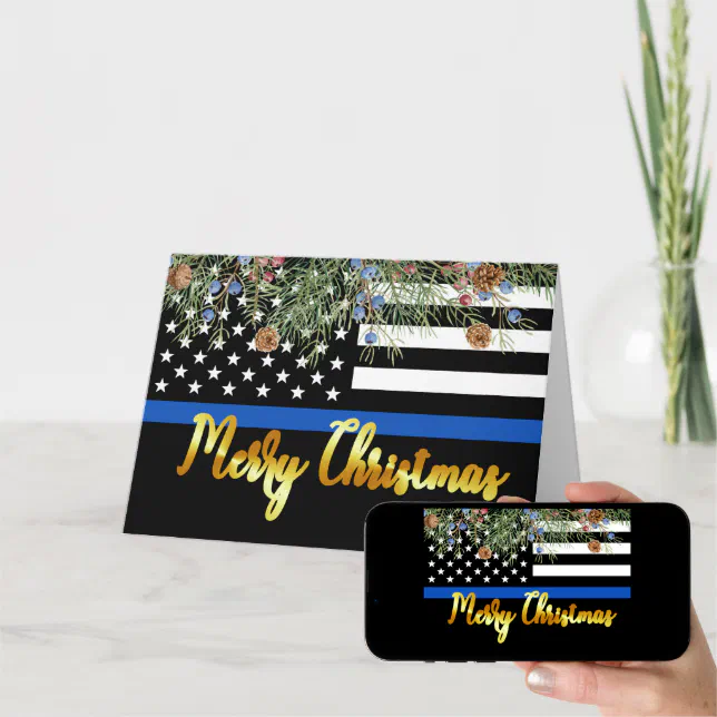 Police Christmas Thin Blue Line Law Enforcement Holiday Card | Zazzle