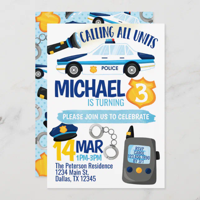 Police Cop Policeman Birthday Party Invitation | Zazzle