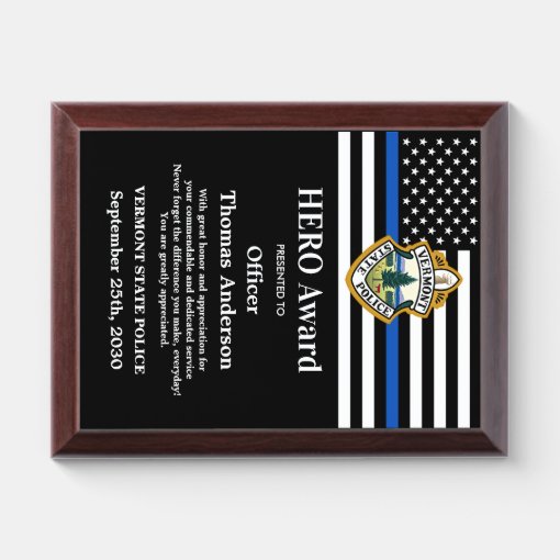 Police Department Custom Logo HERO Officer Award Plaque | Zazzle