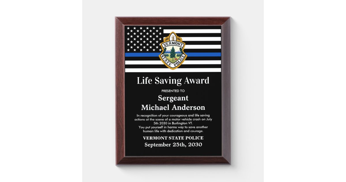 Police Department Custom Logo Life Saving Award Plaque | Zazzle