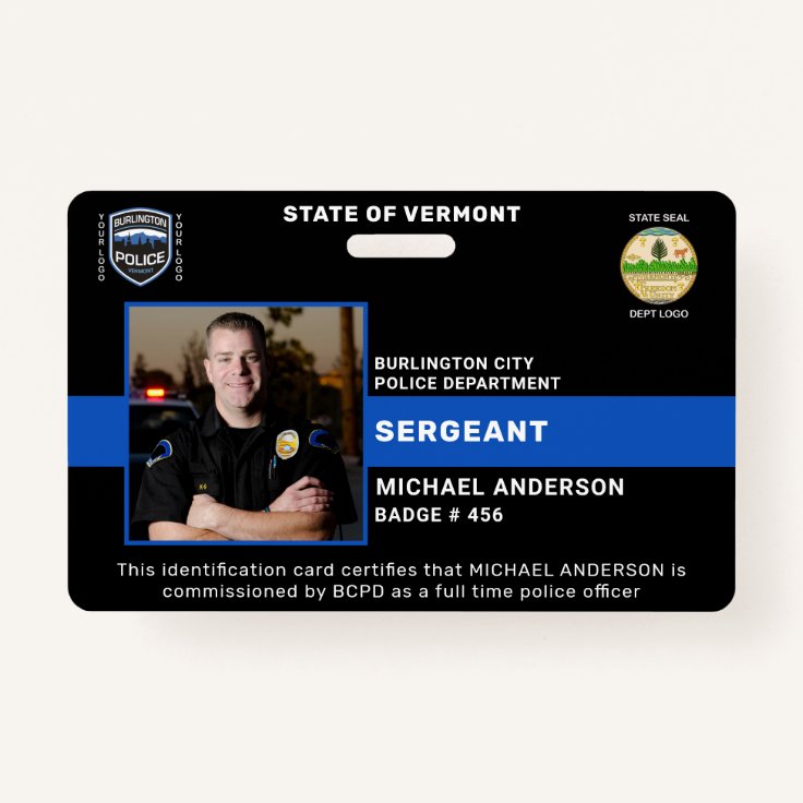 Police Department Personalized Photo Officer ID Badge | Zazzle