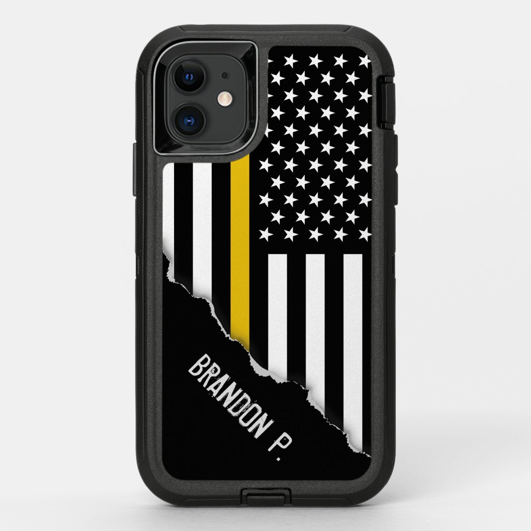 Police Dispatcher Thin Gold Line Flag Custom Name OtterBox iPhone Case ...