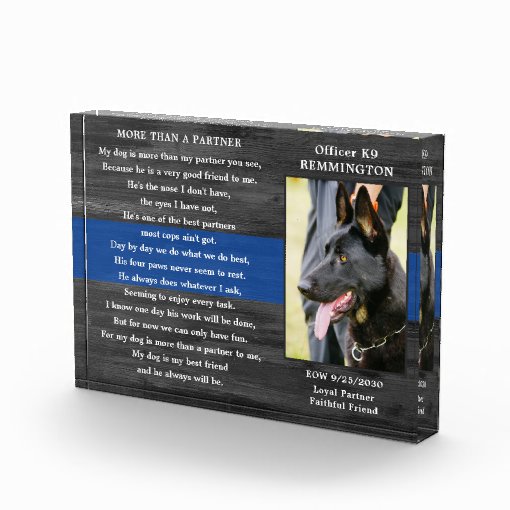Police Dog Memorial Fallen Officer Police K9 Photo Block | Zazzle
