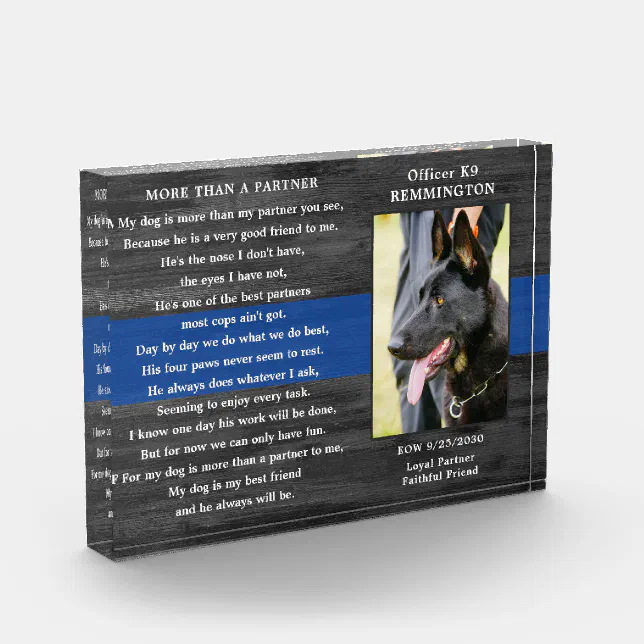 Police Dog Memorial Fallen Officer Police K9 Photo Block | Zazzle