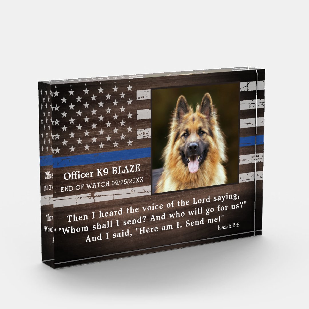 Police Dog Memorial Fallen Officer Police K9 Photo Block | Zazzle