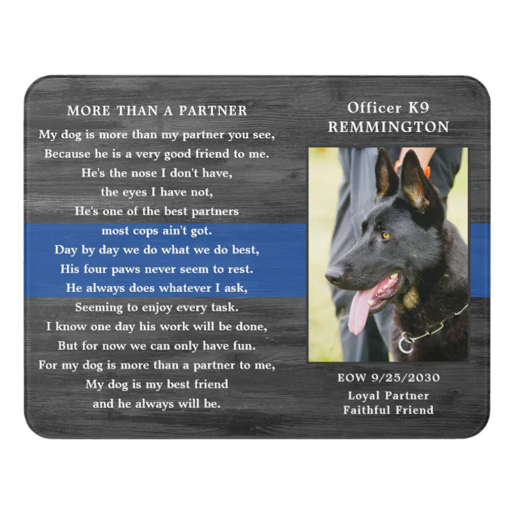 Police Dog Memorial Fallen Officer Police K9 Photo Door Sign | Zazzle