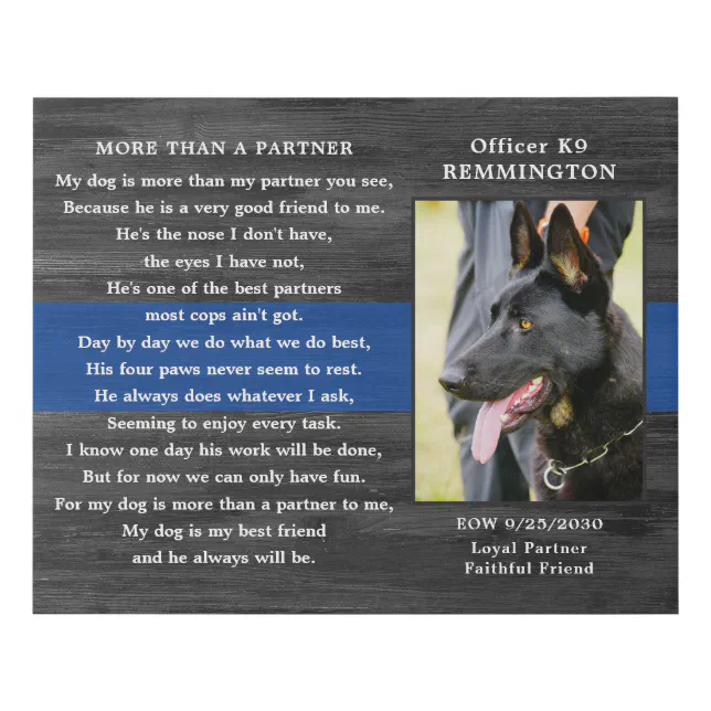 Police Dog Memorial Fallen Officer Police K9 Photo Faux Canvas Print ...