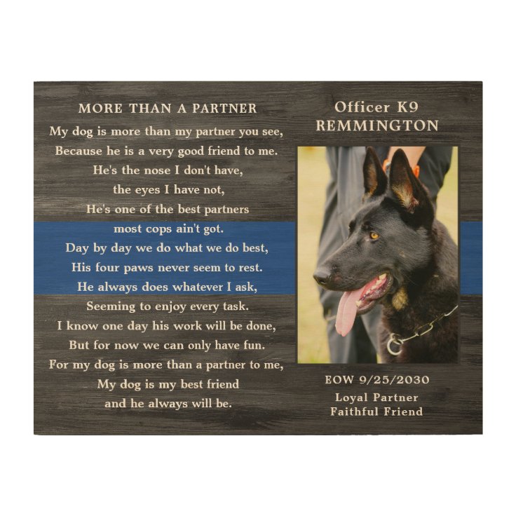 Police Dog Memorial Fallen Officer Police K9 Photo Wood Wall Art | Zazzle