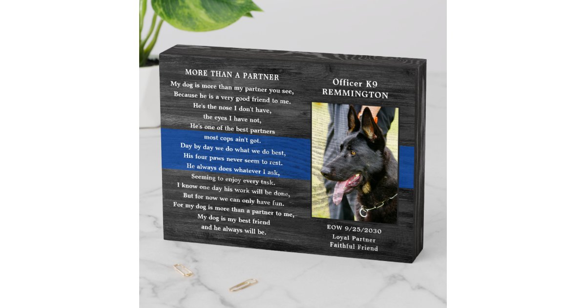Police Dog Memorial Fallen Officer Police K9 Photo Wooden Box Sign | Zazzle