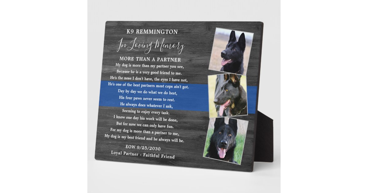 Police Dog Memorial Personalize K9 Officer 3 Photo Plaque | Zazzle