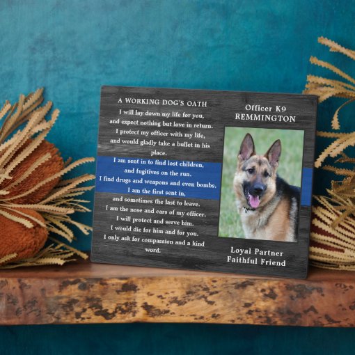 Police Dog Oath Officer Handler Police K9 Photo Plaque | Zazzle