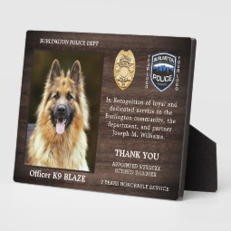 Police Dog Retirement Appreciation K9 Officer Plaque | Zazzle