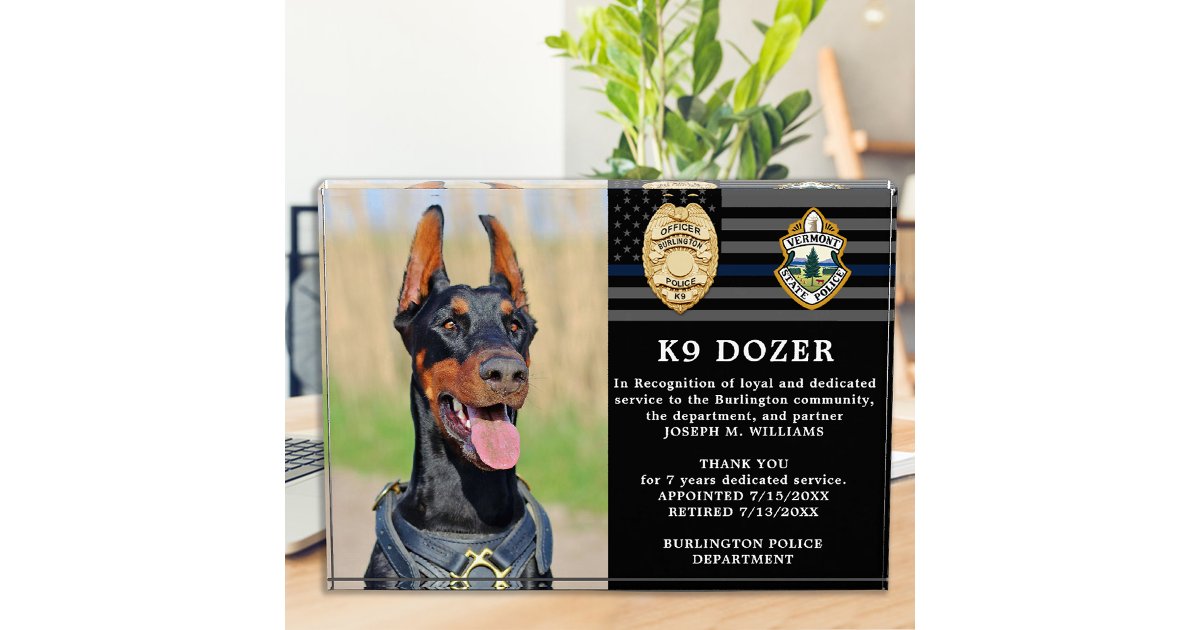 Police Dog Retirement Thin Blue Line K9 Photo Acrylic Award | Zazzle