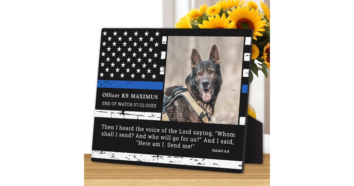 Police Dog Thin Blue Line Officer K9 Memorial Plaque | Zazzle