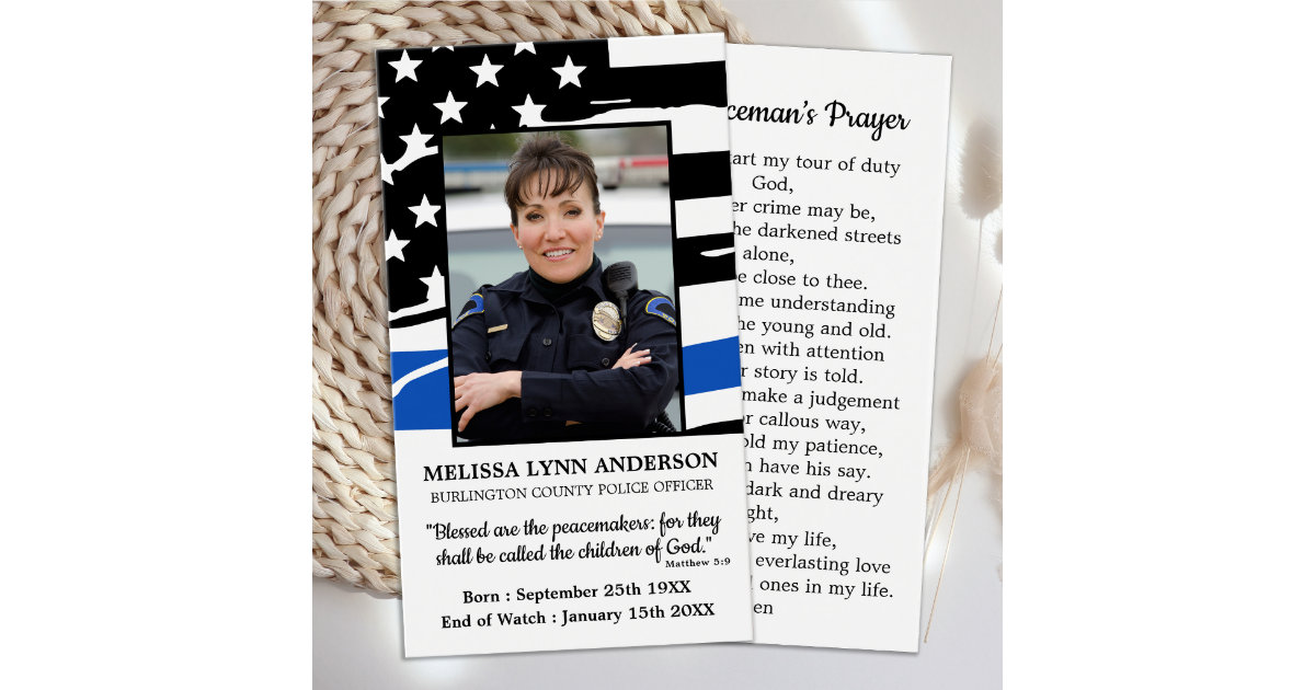 Police Funeral Prayer Card Fallen Officer Memorial | Zazzle Police Funeral Prayer Card Fallen Officer Memorial | Zazzle