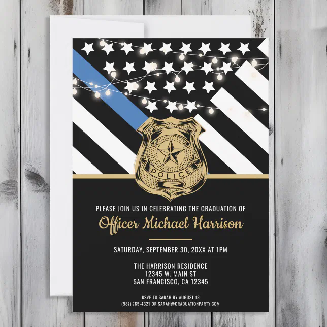 Police Graduation Blue Law Enforcement Officer Invitation | Zazzle