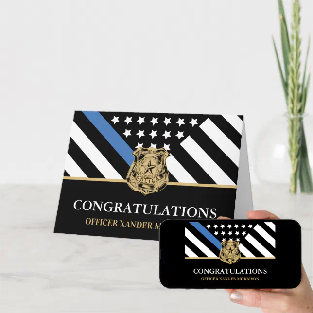 Police Graduation Blue Line Flag Congratulations Card | Zazzle