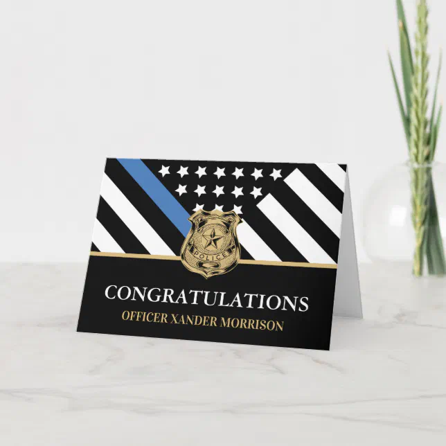 Police Graduation Blue Line Flag Congratulations Card | Zazzle