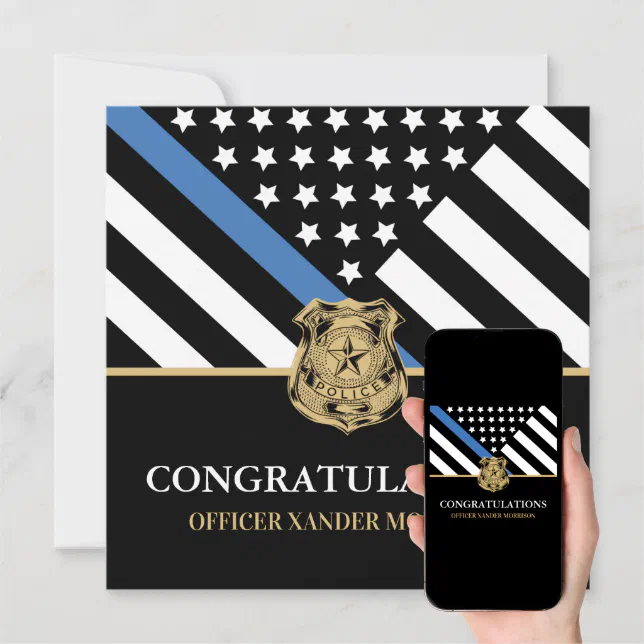 Police Graduation Blue Line Flag Congratulations Card | Zazzle