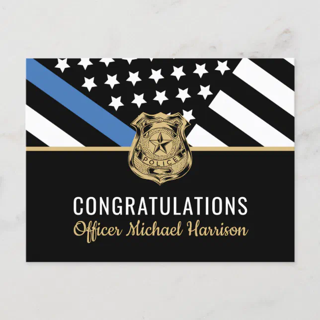 Police Graduation Blue Line Flag Law Enforcement Invitation Postcard ...