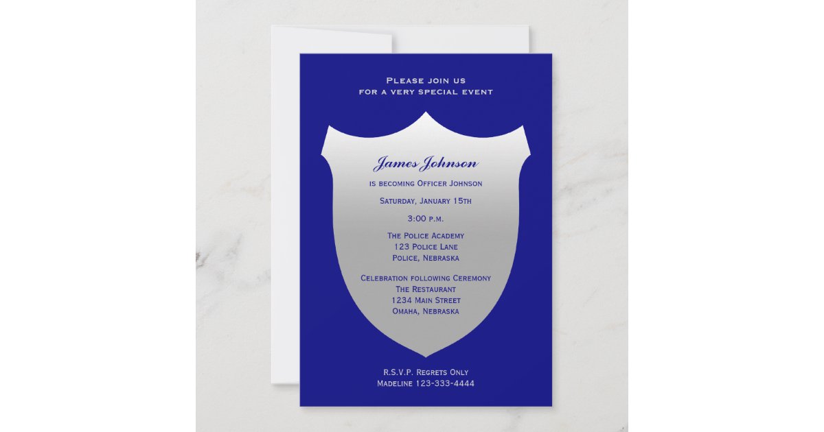 Police Graduation Invitations Silver Badge on Navy | Zazzle