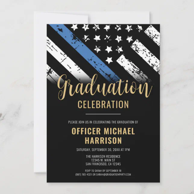 Police Graduation Party Blue Line Law Enforcement Invitation | Zazzle