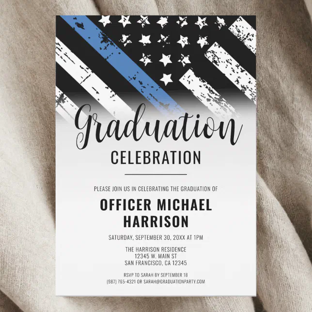 Police Graduation Party Blue Line Law Enforcement Invitation | Zazzle