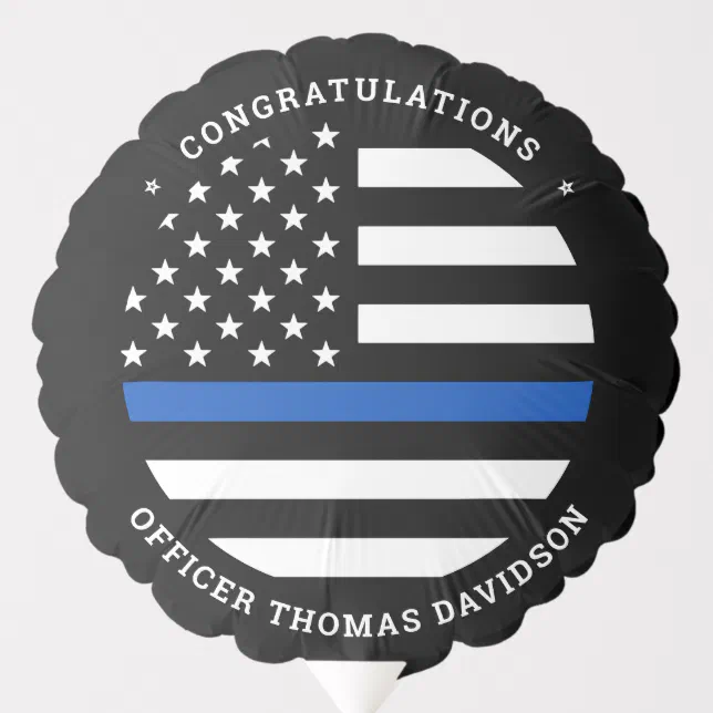 Police Graduation Party Modern Thin Blue Line Flag Balloon | Zazzle
