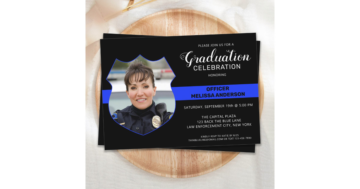 Police Graduation Party Photo Thin Blue Line Invitation | Zazzle