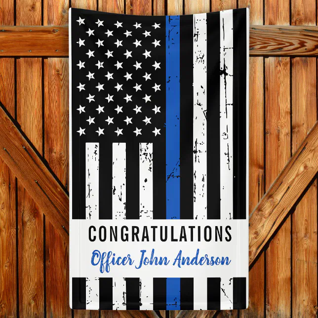 Police Graduation Party Thin Blue Line Banner | Zazzle