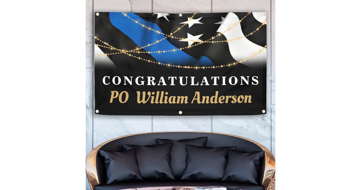 Police Graduation Personalize Thin Blue Line Party Banner | Zazzle