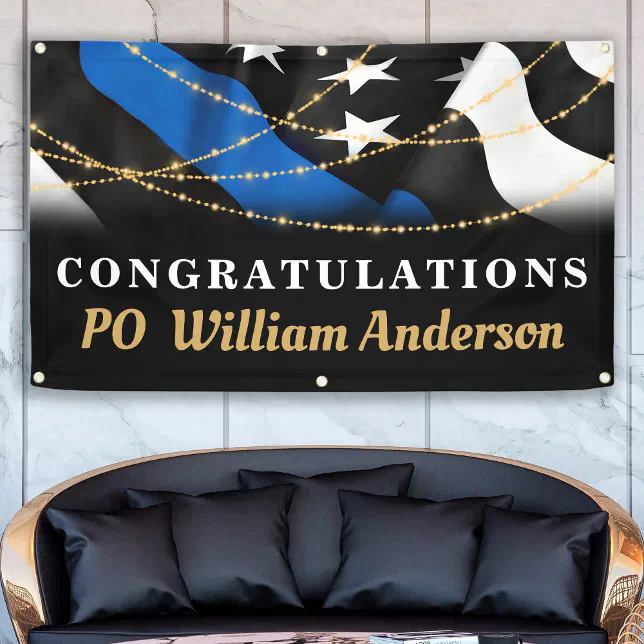 Police Graduation Personalize Thin Blue Line Party Banner | Zazzle