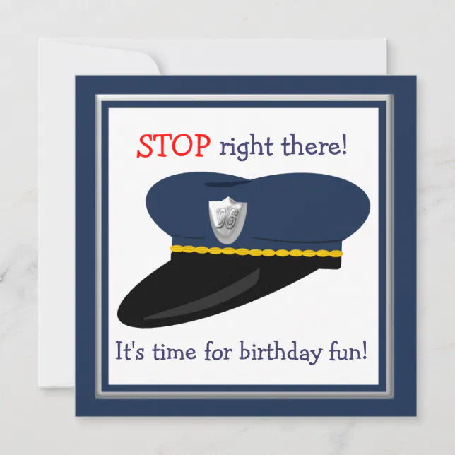 Police Hat Cop Theme Birthday Party Invitation | Zazzle