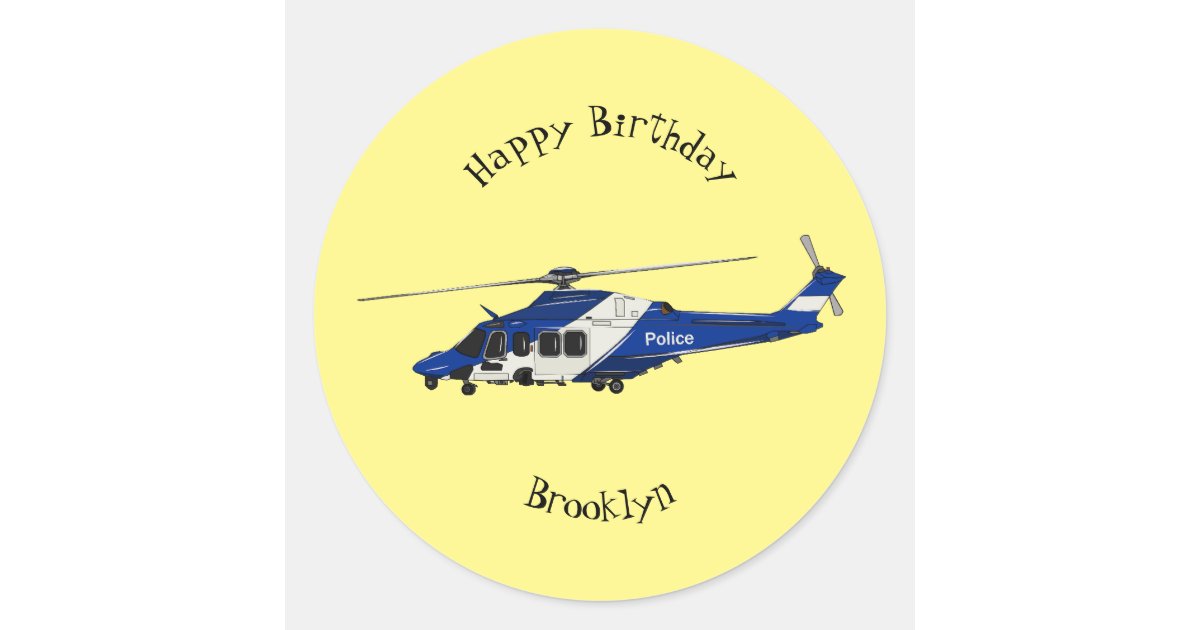 Police helicopter cartoon illustration classic round sticker | Zazzle