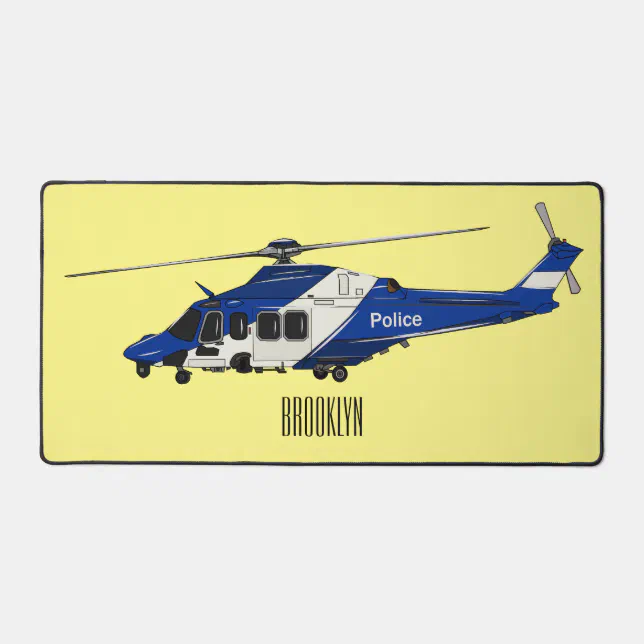 Police helicopter cartoon illustration desk mat | Zazzle