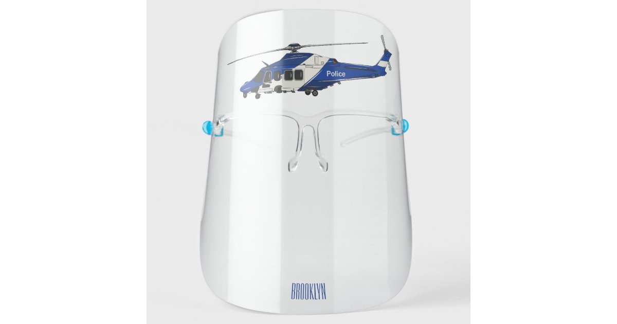 Police helicopter cartoon illustration face shield | Zazzle