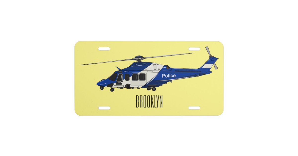 Police helicopter cartoon illustration license plate | Zazzle