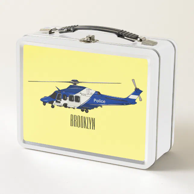 Police helicopter cartoon illustration metal lunch box | Zazzle