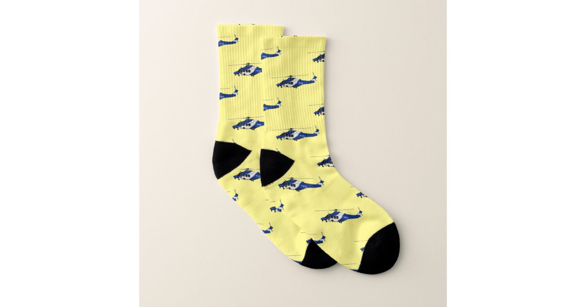Police helicopter cartoon illustration socks | Zazzle