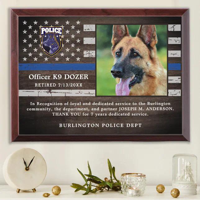 Police K9 Dog Law Enforcement Officer Retirement Award Plaque | Zazzle