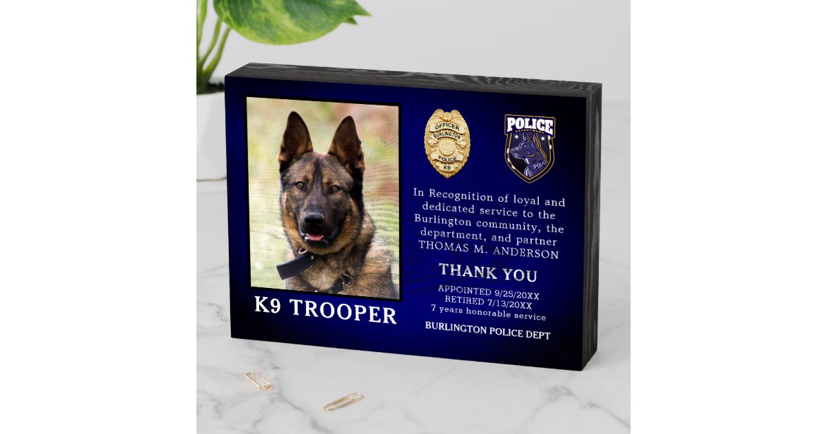 Police K9 Retirement Award Dog Law Enforcement Wooden Box Sign | Zazzle