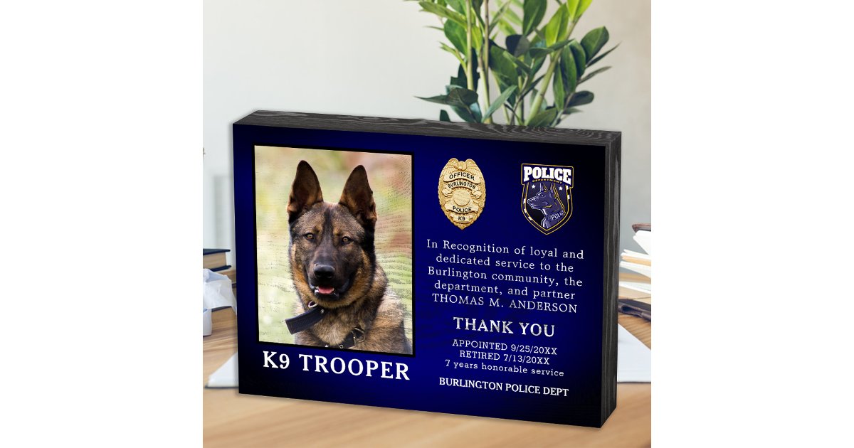 Police K9 Retirement Award Dog Law Enforcement Wooden Box Sign | Zazzle