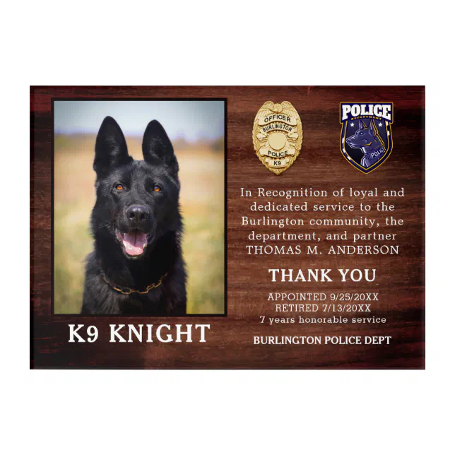 Police K9 Retirement Law Enforcement Officer Dog Acrylic Print | Zazzle