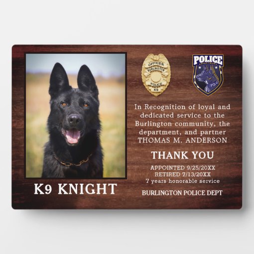 Police K9 Retirement Law Enforcement Officer Dog Plaque | Zazzle