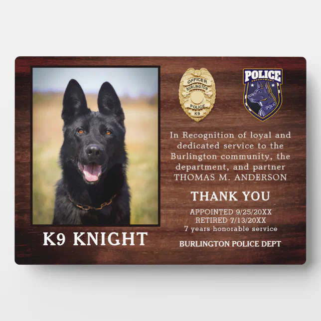 Police K9 Retirement Law Enforcement Officer Dog Plaque | Zazzle