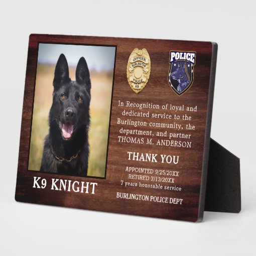 Police K9 Retirement Law Enforcement Officer Dog Plaque | Zazzle