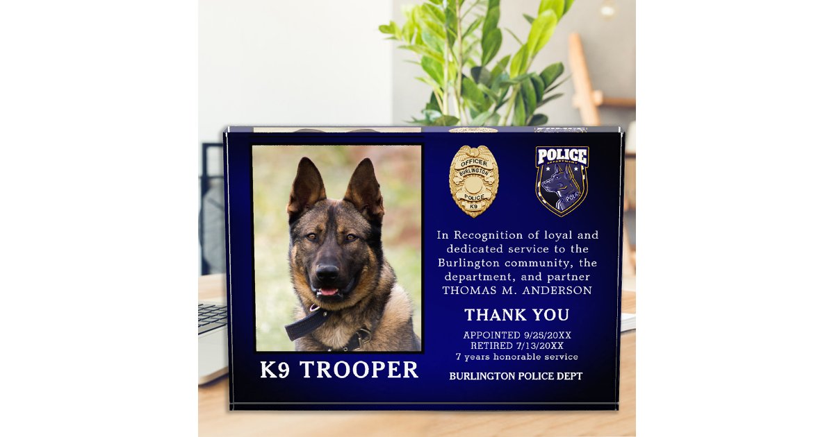 Police K9 Retirement Officer Dog Law Enforcement Acrylic Award | Zazzle