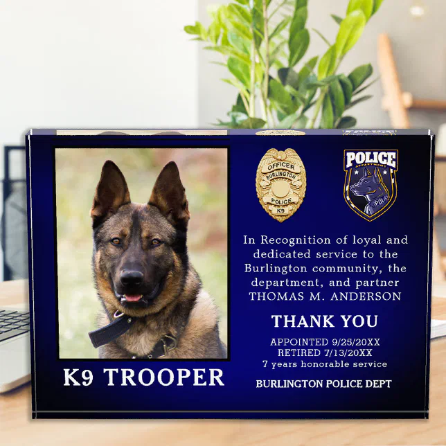 Police K9 Retirement Officer Dog Law Enforcement Acrylic Award | Zazzle